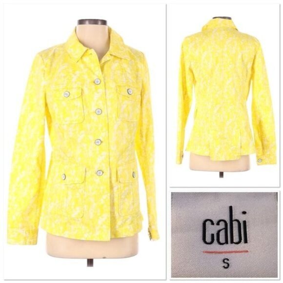 CAbi | Jackets & Coats | Cabi Womens Jacket Button Front Yellow Floral ...